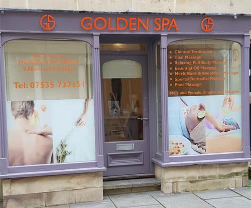 Exterior Signage & Window Graphics: Golden Spa | SX Bath